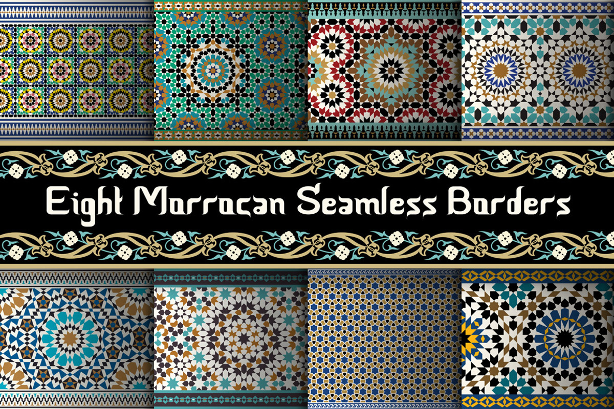 8 different Morocco Seamless Borders, a Pattern Graphic by Azat1976