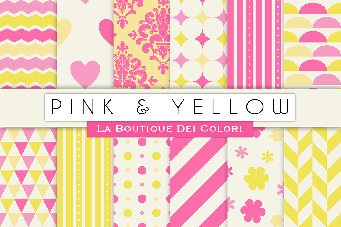 Pink and Yellow Digital Paper, a Pattern Graphic by La Boutique dei Colori