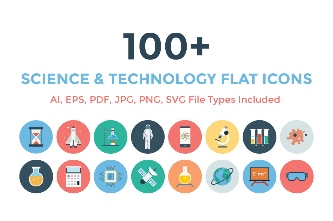 100+ Science & Technology Flat Icons, an Icon by Creative Stall