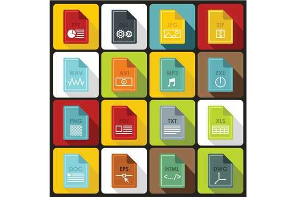 File format icons set in flat style | Graphic Objects ~ Creative Market