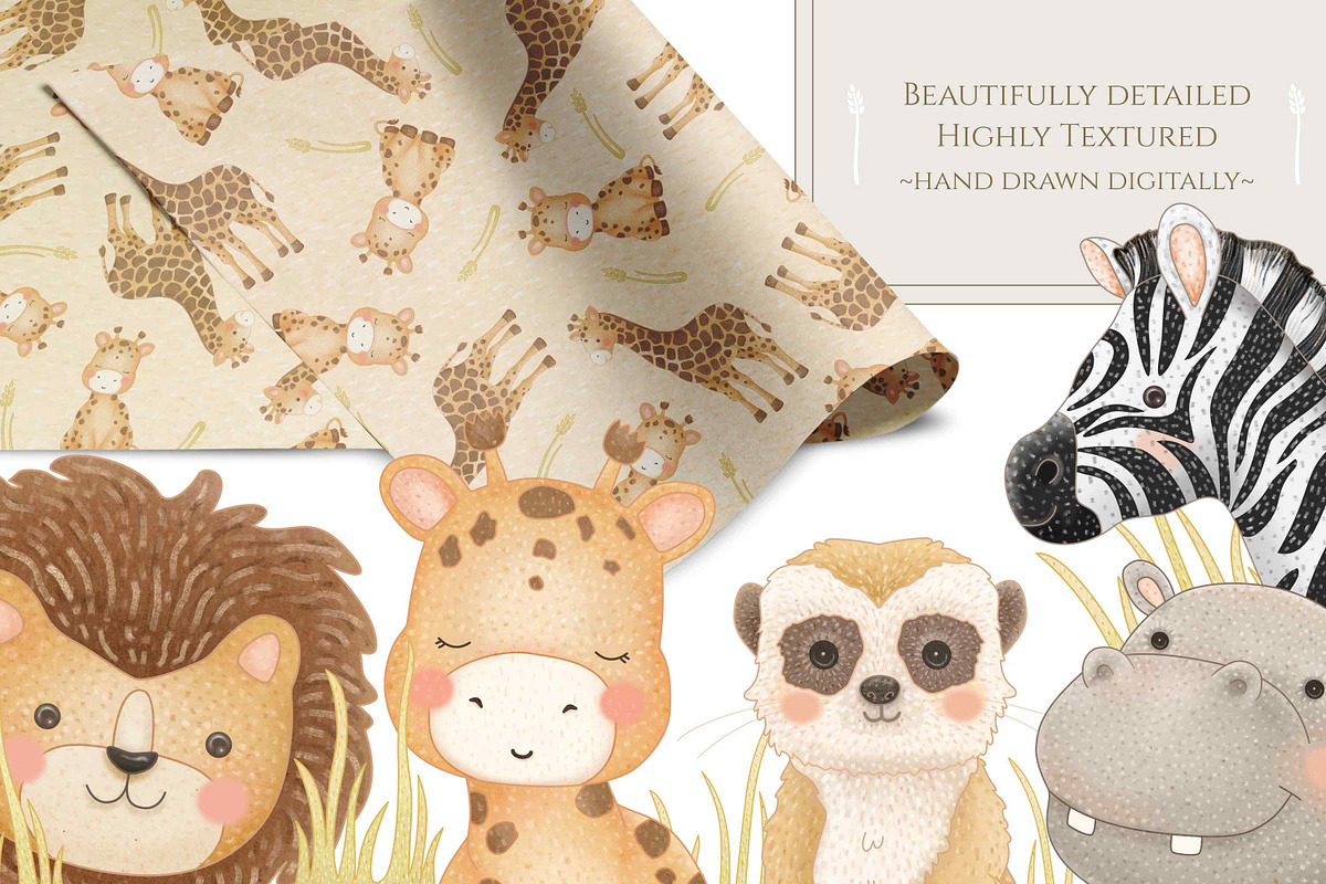 African Safari Animals Clip Art, an Animal Illustration by Jen Digital Art