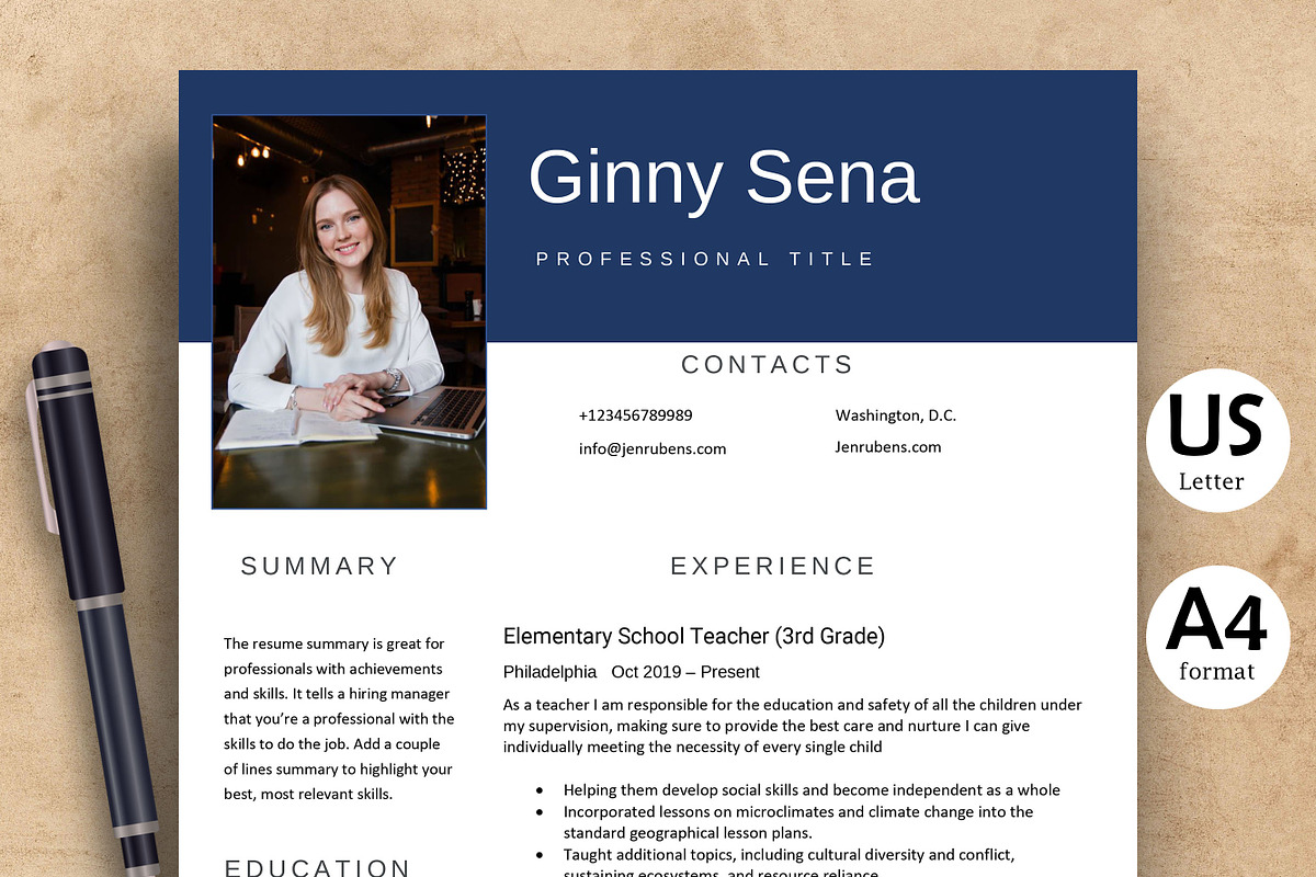 Creative teacher resume template, CV | Creative Market