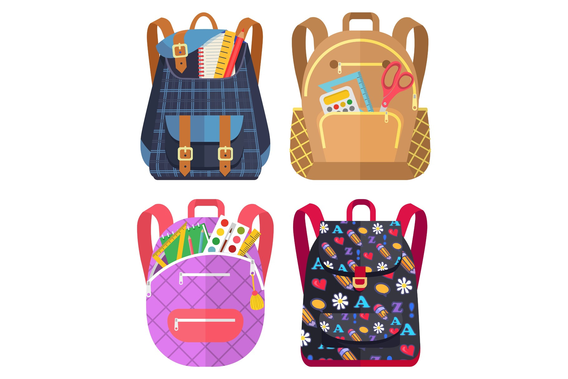 Colored School Backpack Back to | Education Illustrations ~ Creative Market