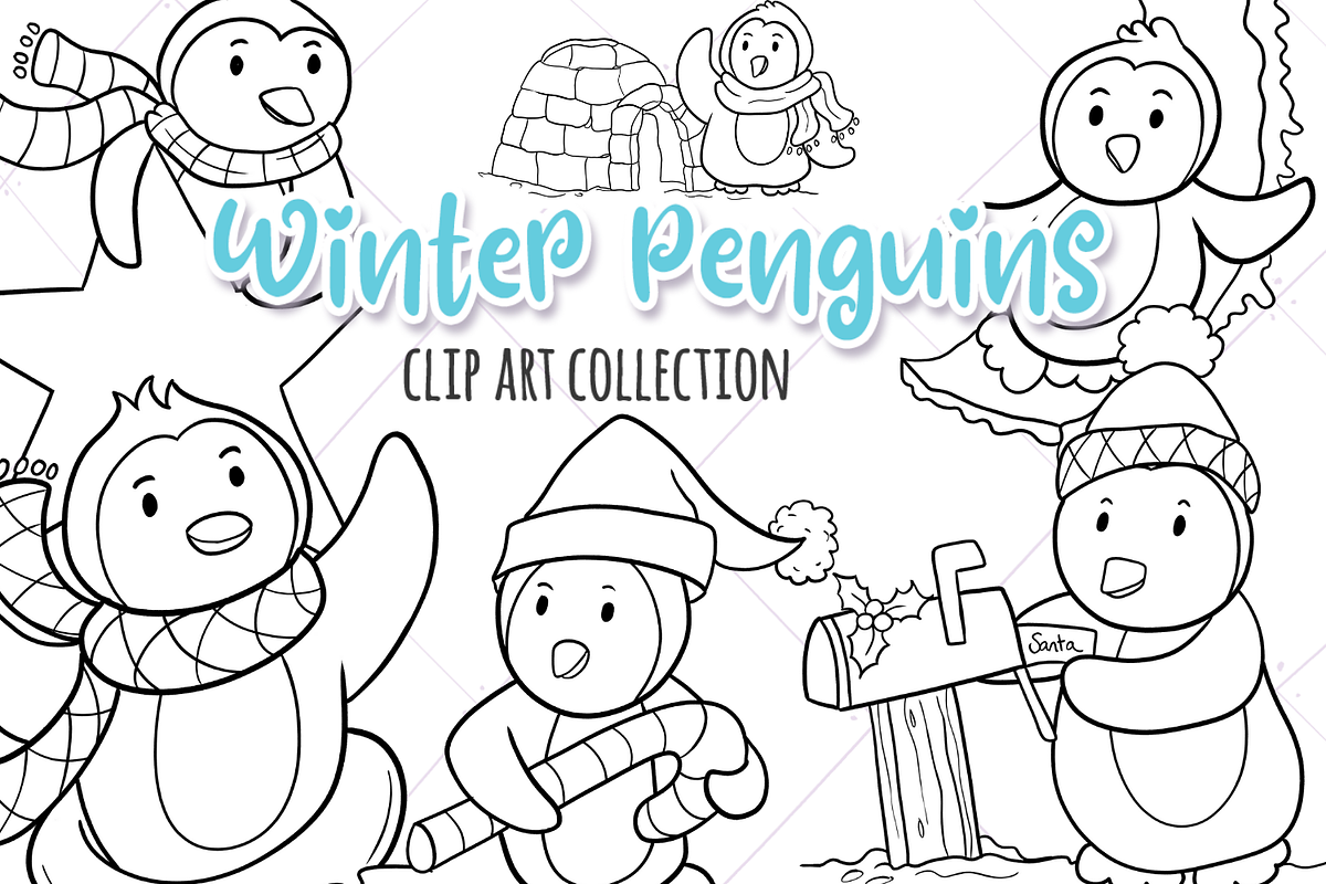 Winter Penguins Digital Stamps, an Illustration by Keepin' It Kawaii