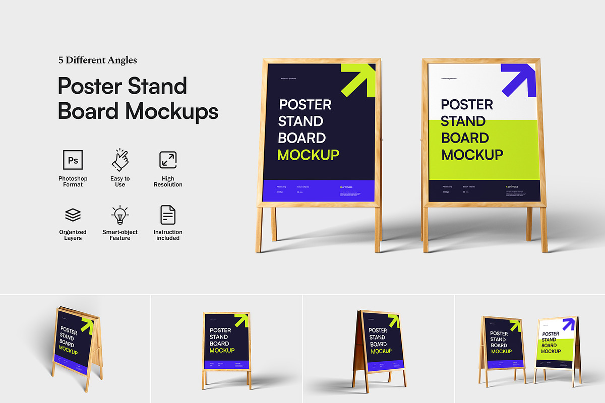 Poster Stand Board Mockups, an Advertising Mockup by artimasa