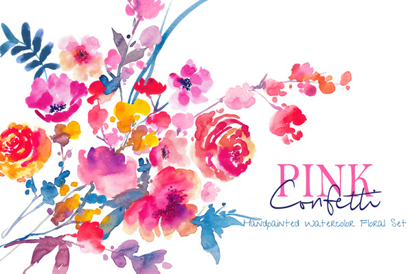 PINK Confetti - Watercolor Floral | Graphics ~ Creative Market