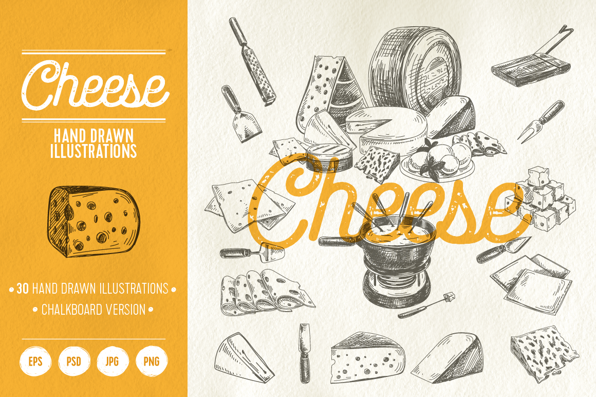 Hand drawn cheese illustrations, a Food Illustration by Natalya Levish