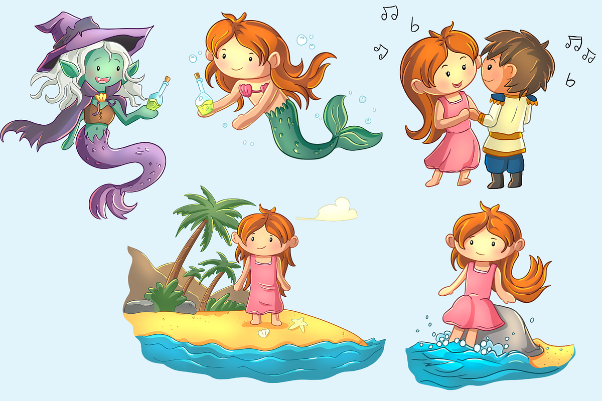 Little Mermaid Clip Art Collection, an Illustration by Keepin' It Kawaii