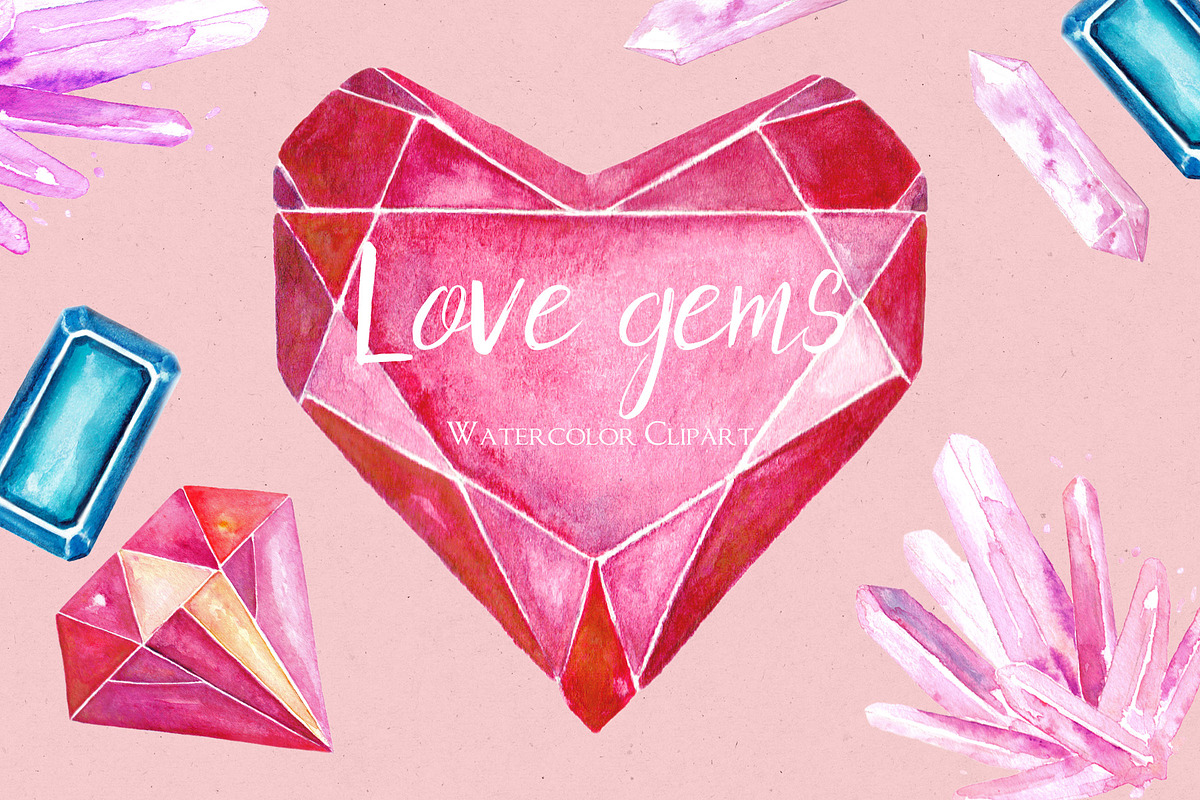 Hearts gems. Valentine clipart, an Illustration by LABFcreations