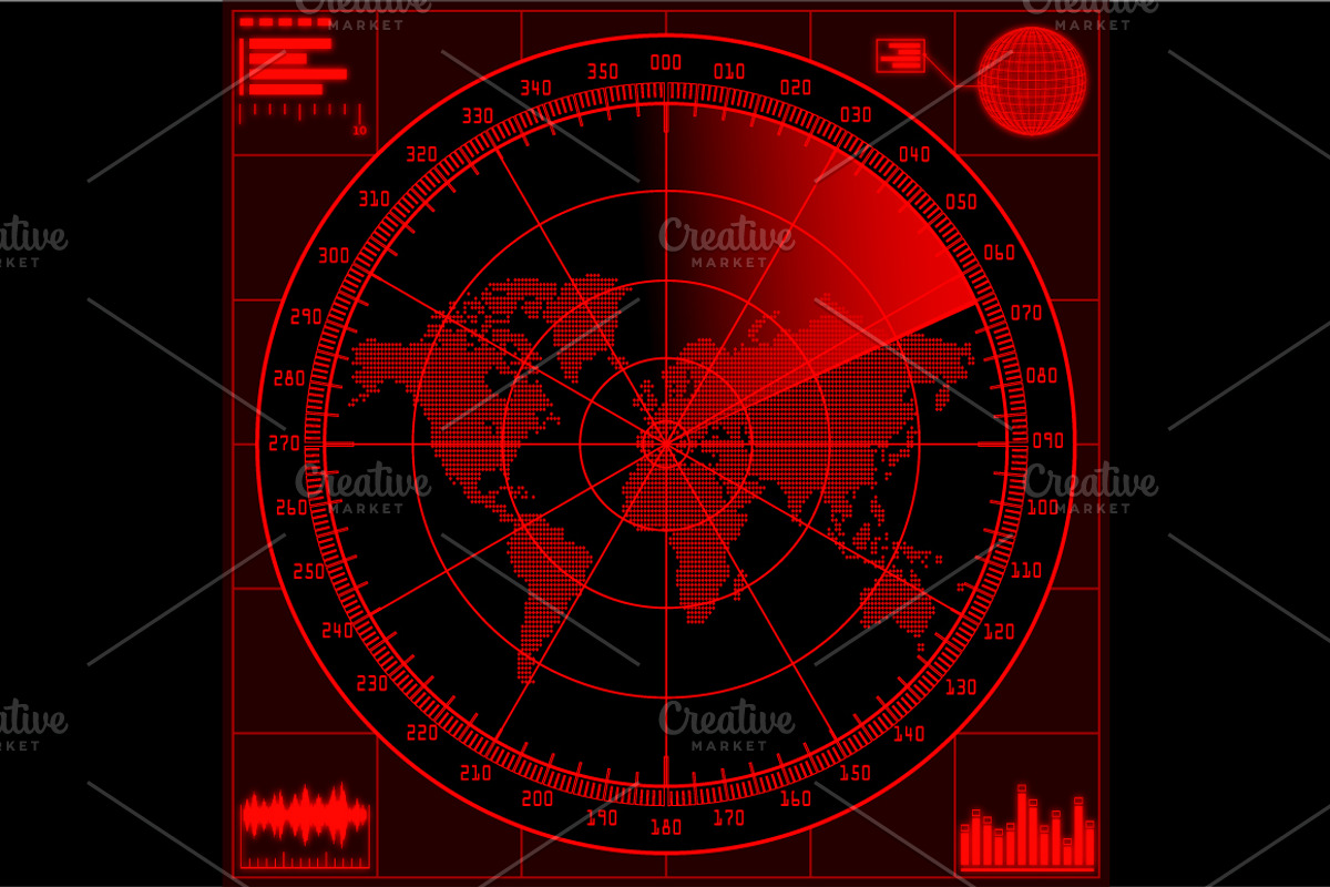 Vector red radar screen HUD UI, a Technology Illustration by MSA-Graphics