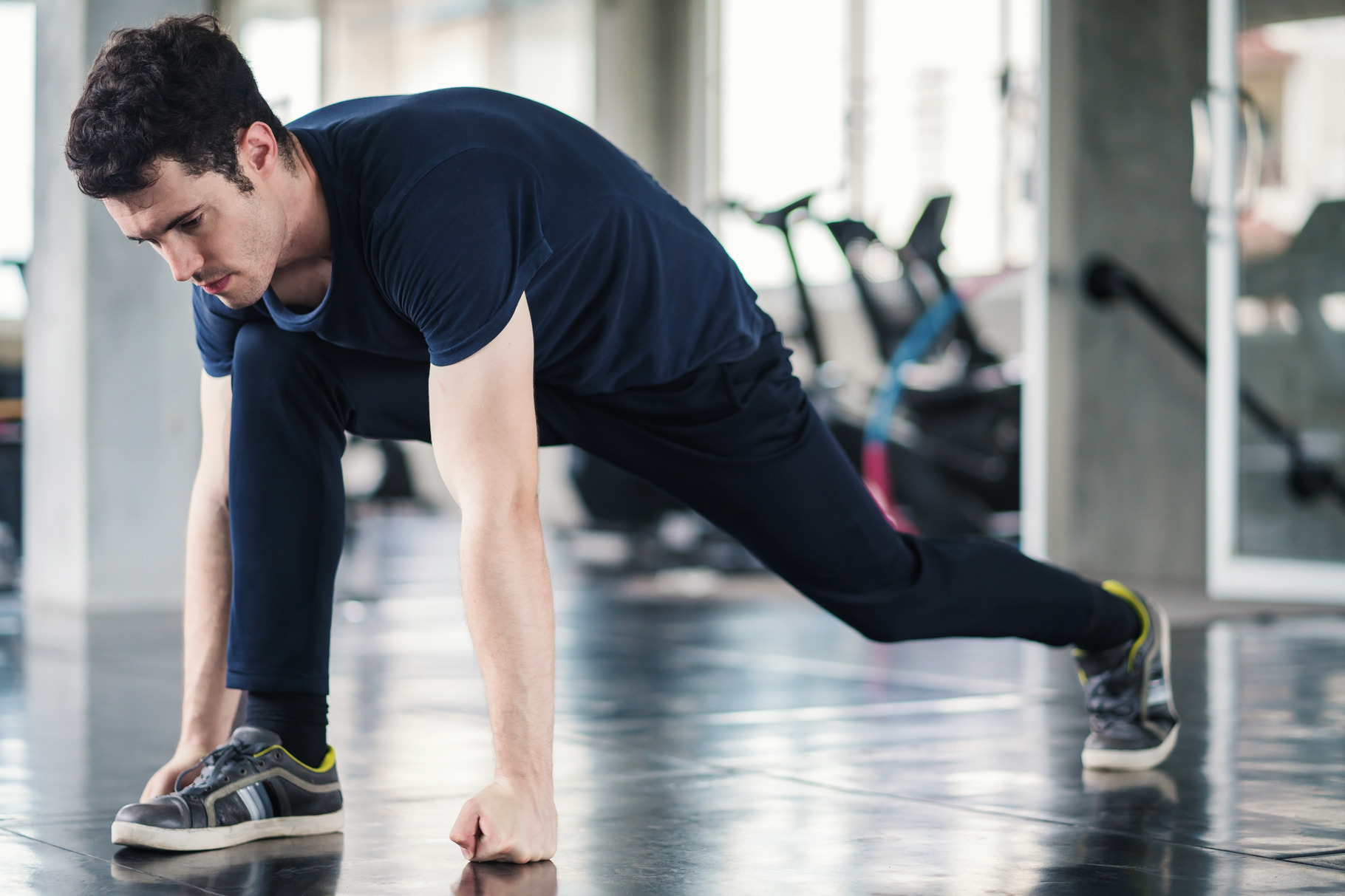 Handsome man exercise workout in gym fitness breaking relax and, a ...