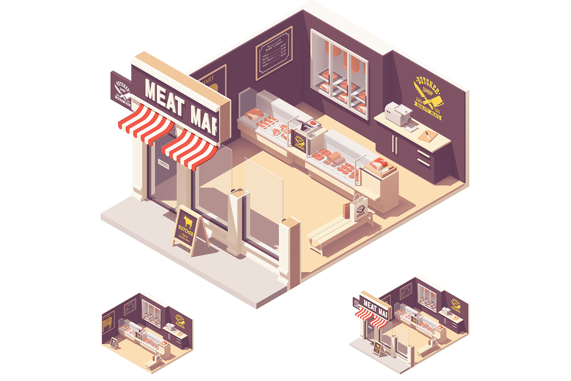 Vector isometric butcher shop, a Graphic by tele52