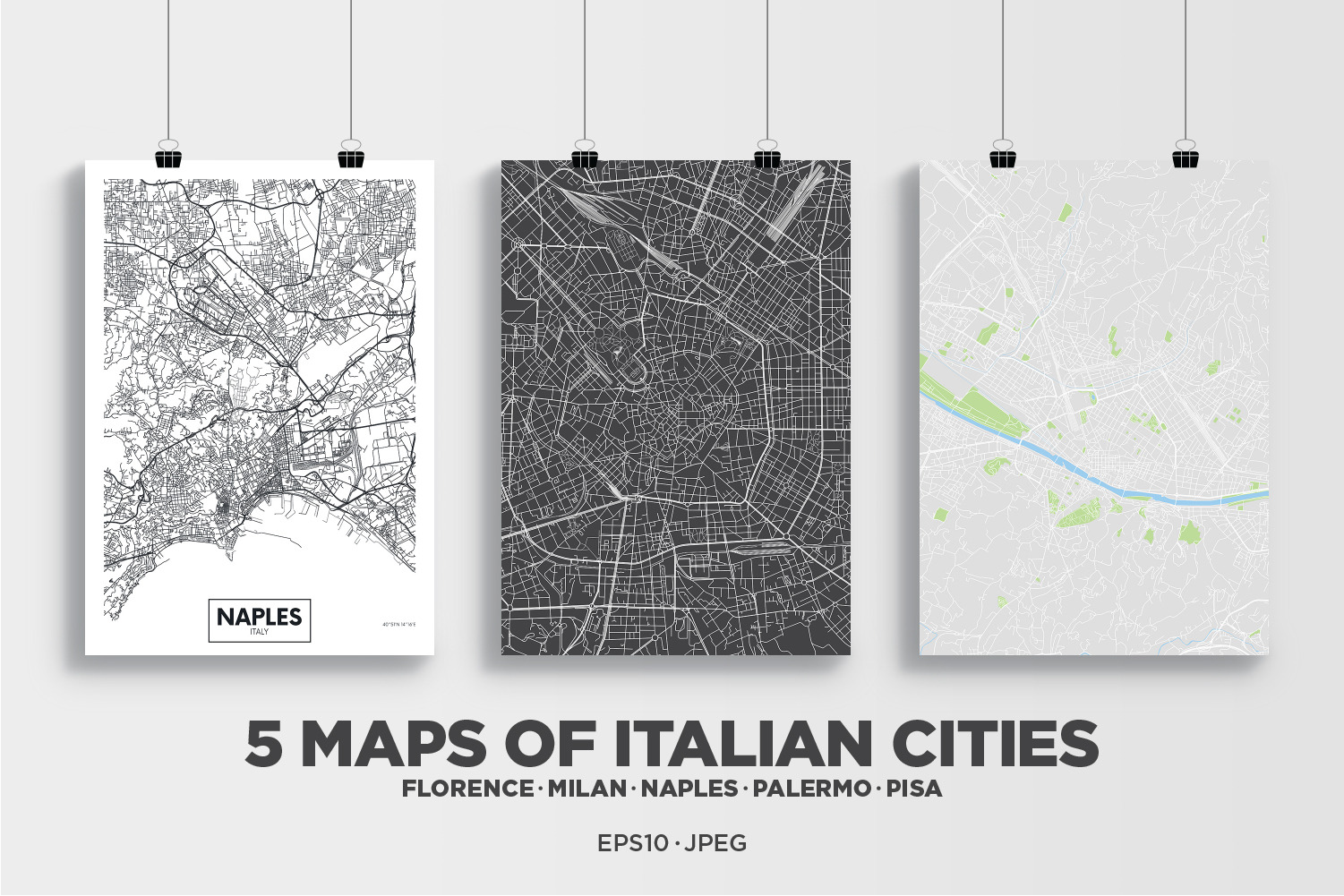 5 maps of Italian cities, a Texture Illustration by MaximGertsen
