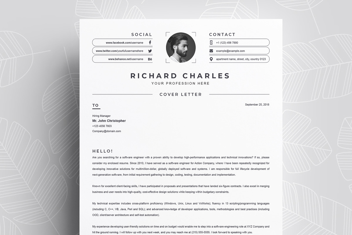 Clean and Modern Word Resume / CV, a Resume Template by ResumeInventor