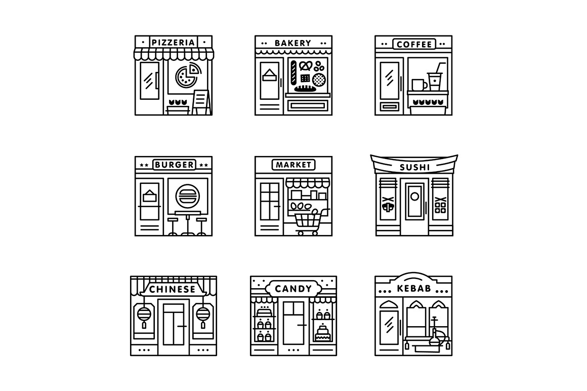 Shops and stores buildings, an Outline Icon by Iconicbestiary