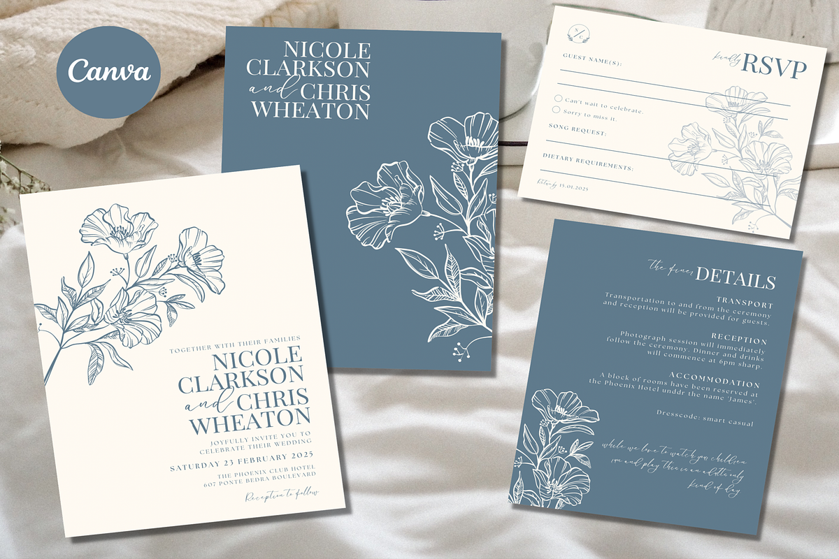 Blue Wedding Invitation Template, an Invitation Template by LushBury