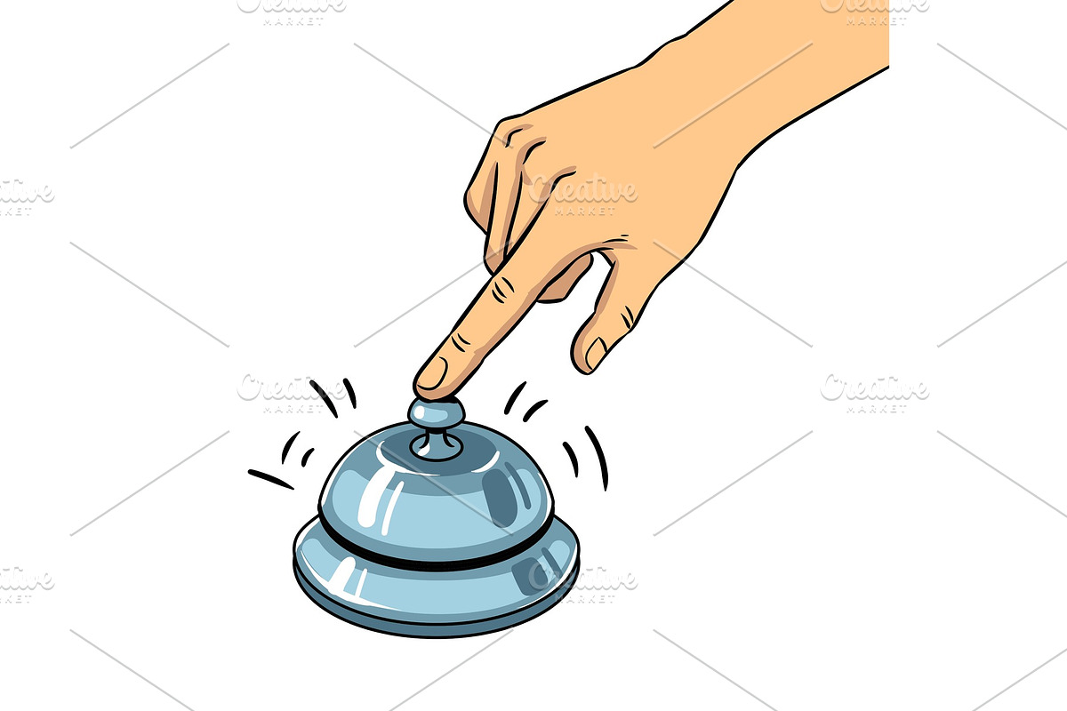 Hand ring bell pop art vector illustration, an Object Graphic by AlexArt