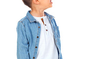 Funny child with denim shirt featuring spanish, kid, and expression, a ...