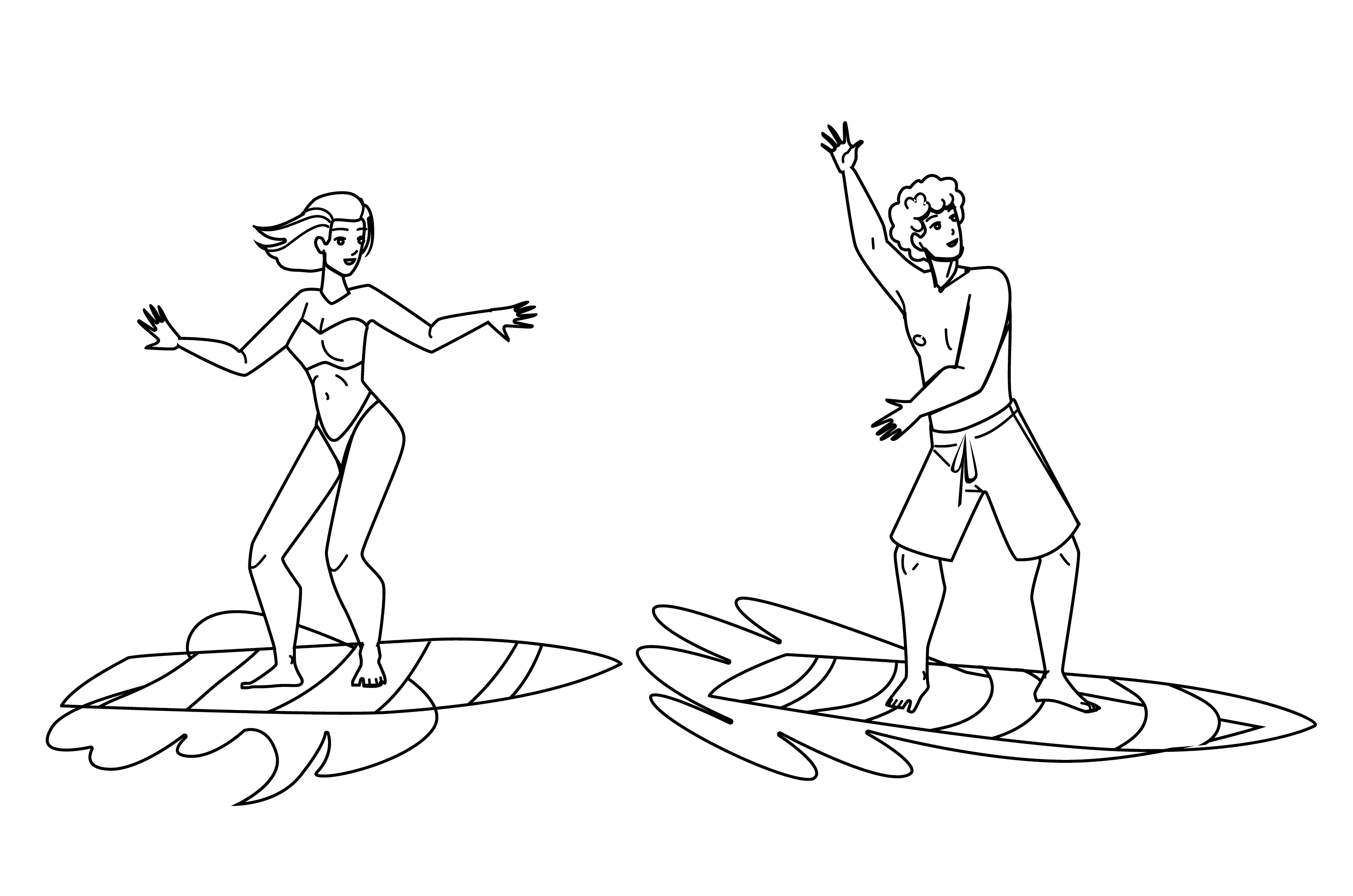 Surfing Young Man And Woman, a Person Illustration by pikepicture