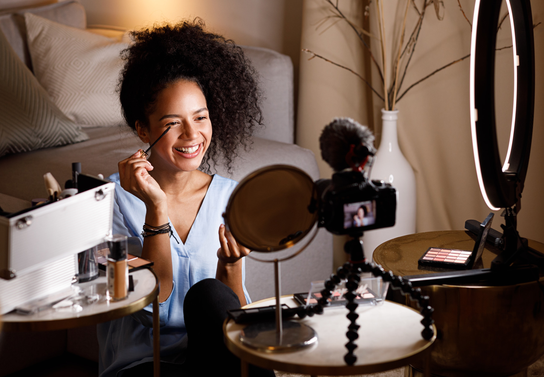 Female vlogger recording tutorial containing vlogger, makeup, and ...