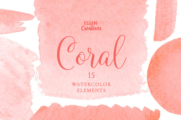 Coral Watercolor Splash Clipart SET, an Illustration by Essem Creatives