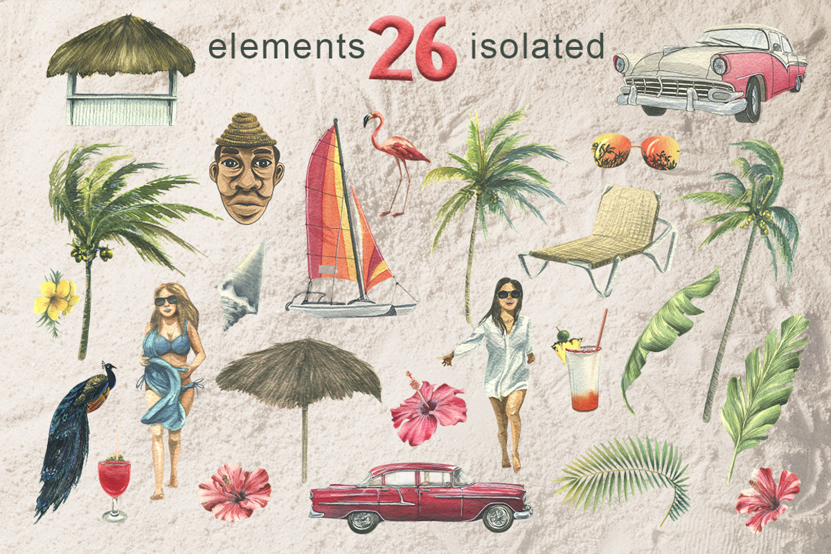 Cuba beach holiday watercolor, a Transportation Illustration by NATASHA CHU