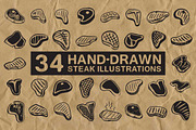 34 Hand-Drawn Steak Illustrations, a Food Illustration by Flavor Graphics