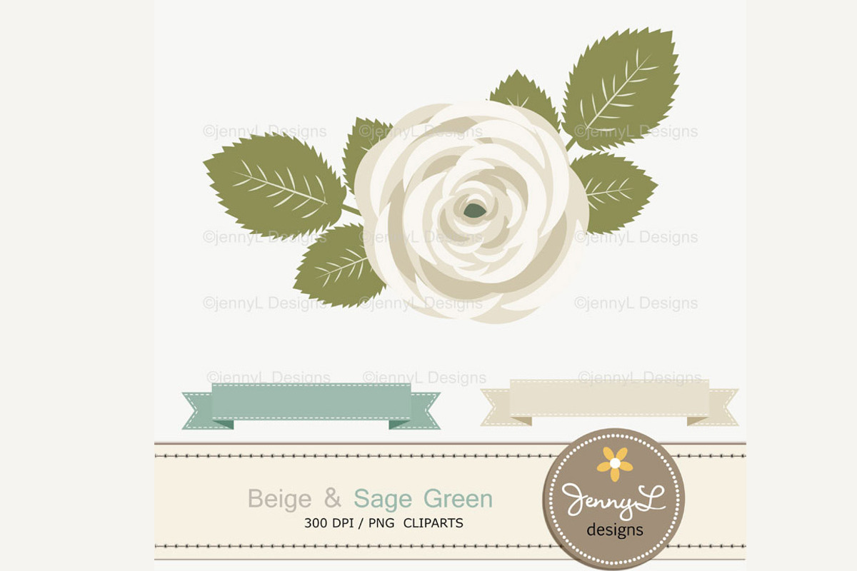 Beige and Sage Green Digital Paper, a Pattern Graphic by JennyL Designs