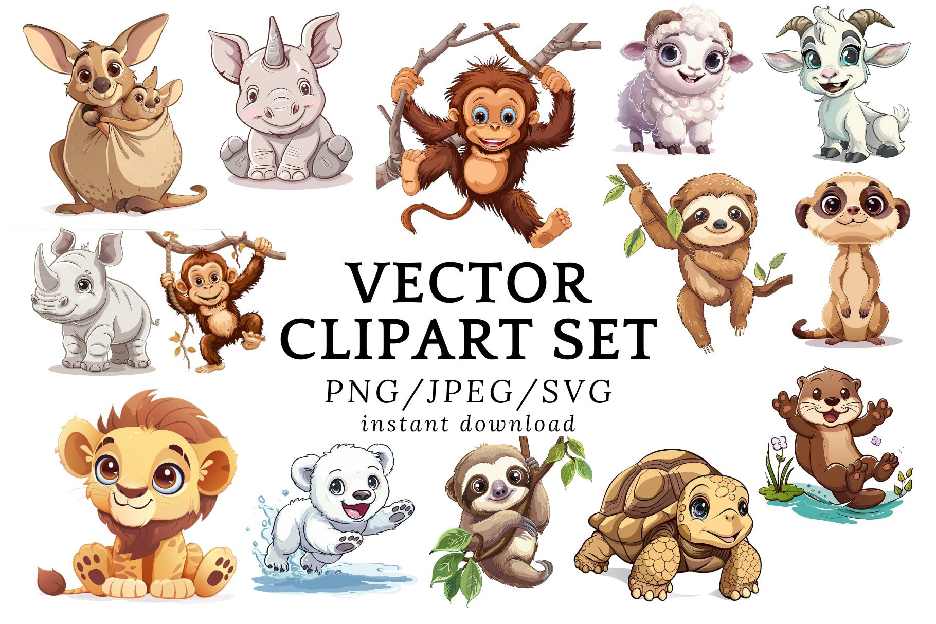 42 Baby Animals Vector Clip art SVG, an Animal Illustration by Inknfolly