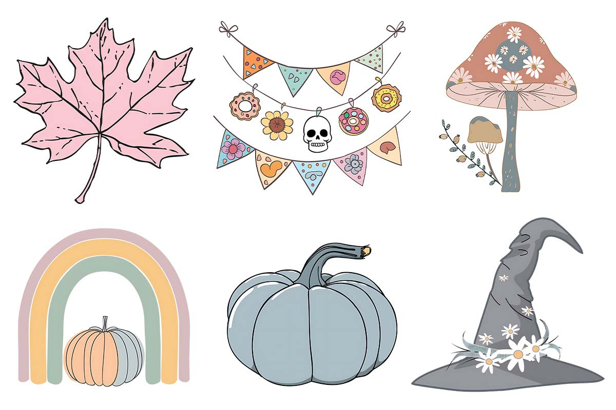 Groovy Halloween Clipart Set PNG, a Decorative Illustration by Moon Studio
