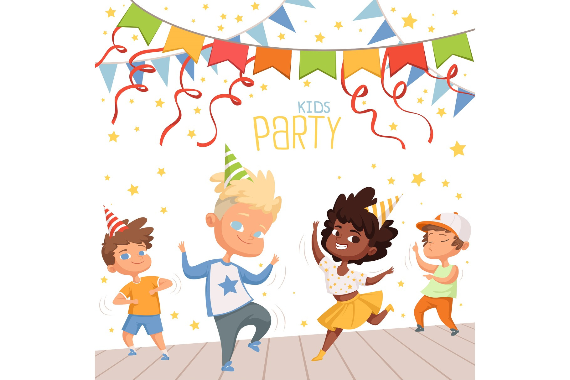 Background illustrations at childrens dance party. Template of poster ...