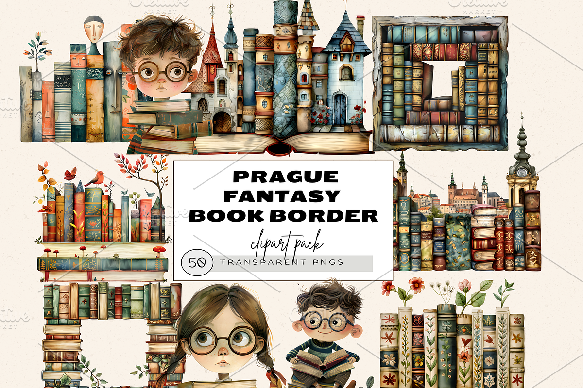 PRAGUE FANTASY BOOK BORDER CLIPART, a Decorative Illustration by Daring ...
