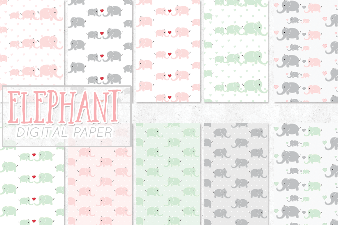 elephant digital paper, a Pattern Graphic by TeaBerry