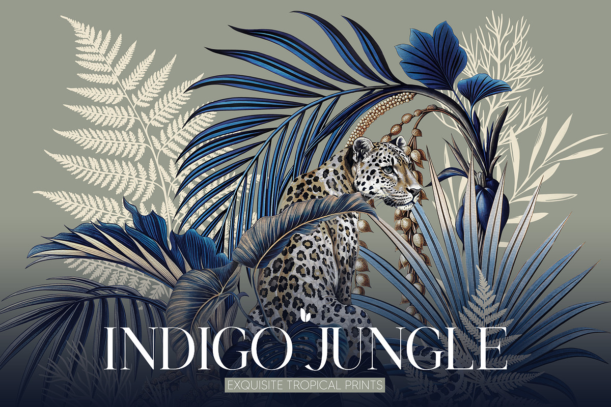Indigo Jungle | Tropical Patterns, a Pattern Graphic by LEAFure