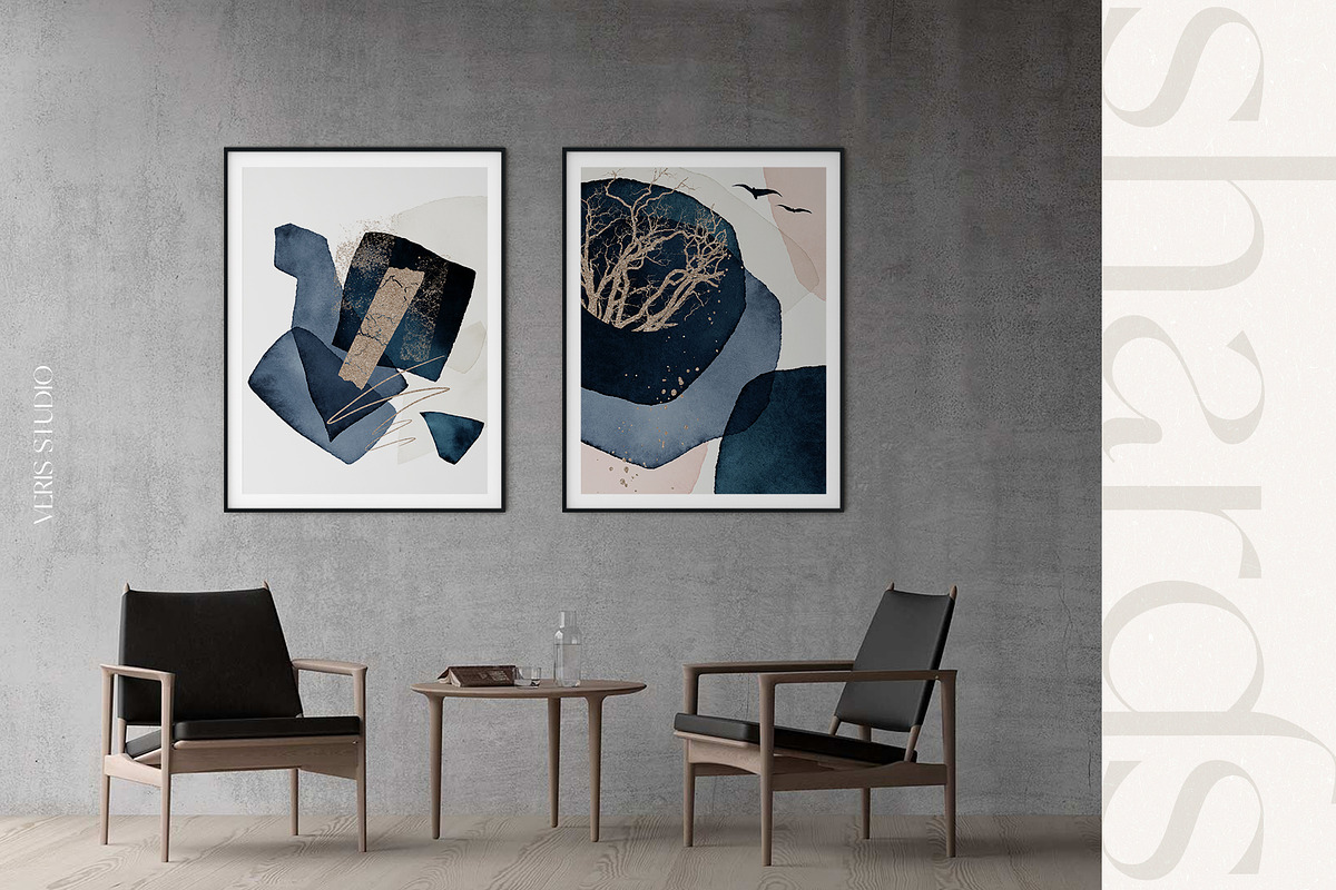 Abstract Navy Blue Watercolor Shapes, a Texture Graphic by Veris Studio