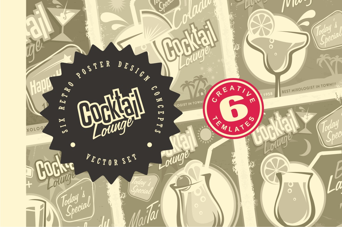 Cocktail Lounge - Retro Posters Set, a Food Illustration by Lukeruk