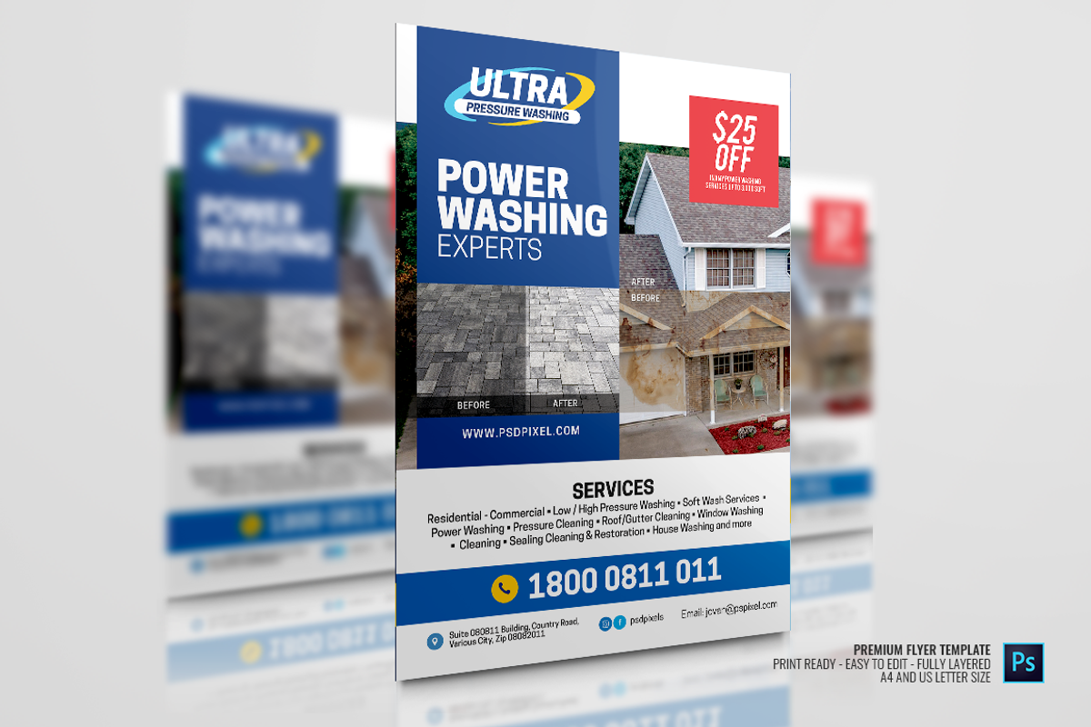 Pressure Cleaning and Washing Flyer, a Flyer Template by PSDPixel
