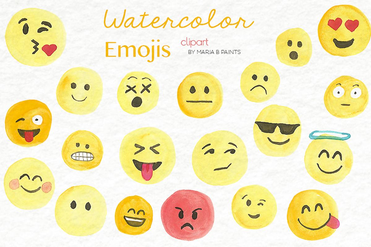 Watercolor Clip Art - Emoji, an Illustration by Maria B. Paints