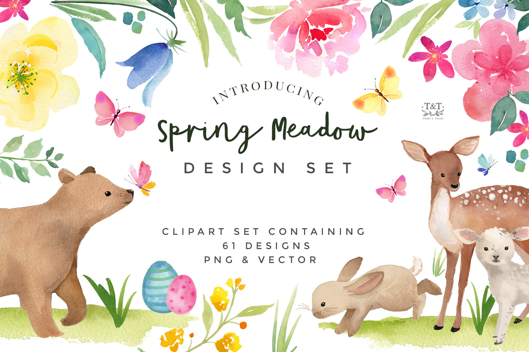 Spring Flowers and Animal Clipart, an Animal Illustration by Twigs and ...