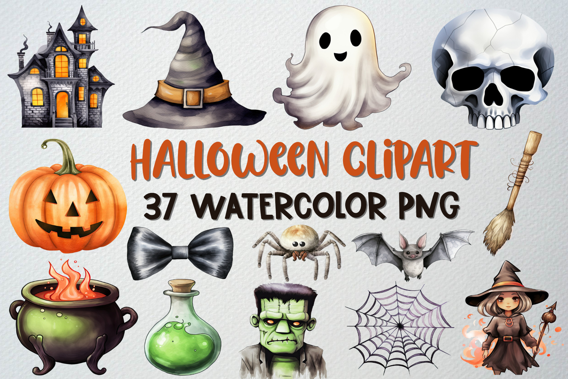 Watercolor Halloween Clipart Set