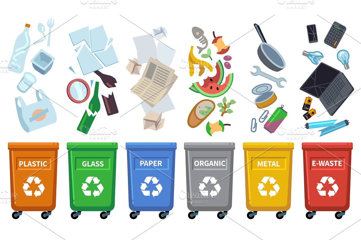 Recycle waste bins. Different trash, an Object Graphic by YummyBuum