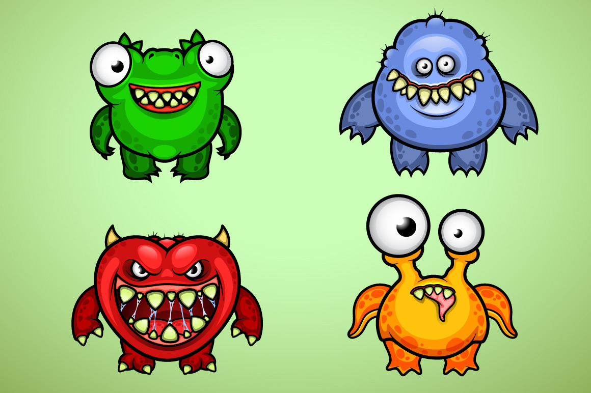 Set of Four Funny Monsters, an Illustration by yuanden graphics