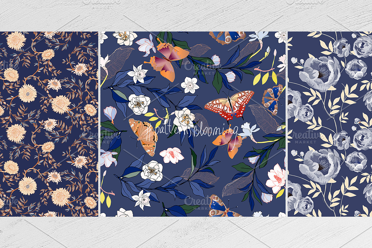 Blue floral seamless vector pack, a Texture Graphic by PatternsBlooming