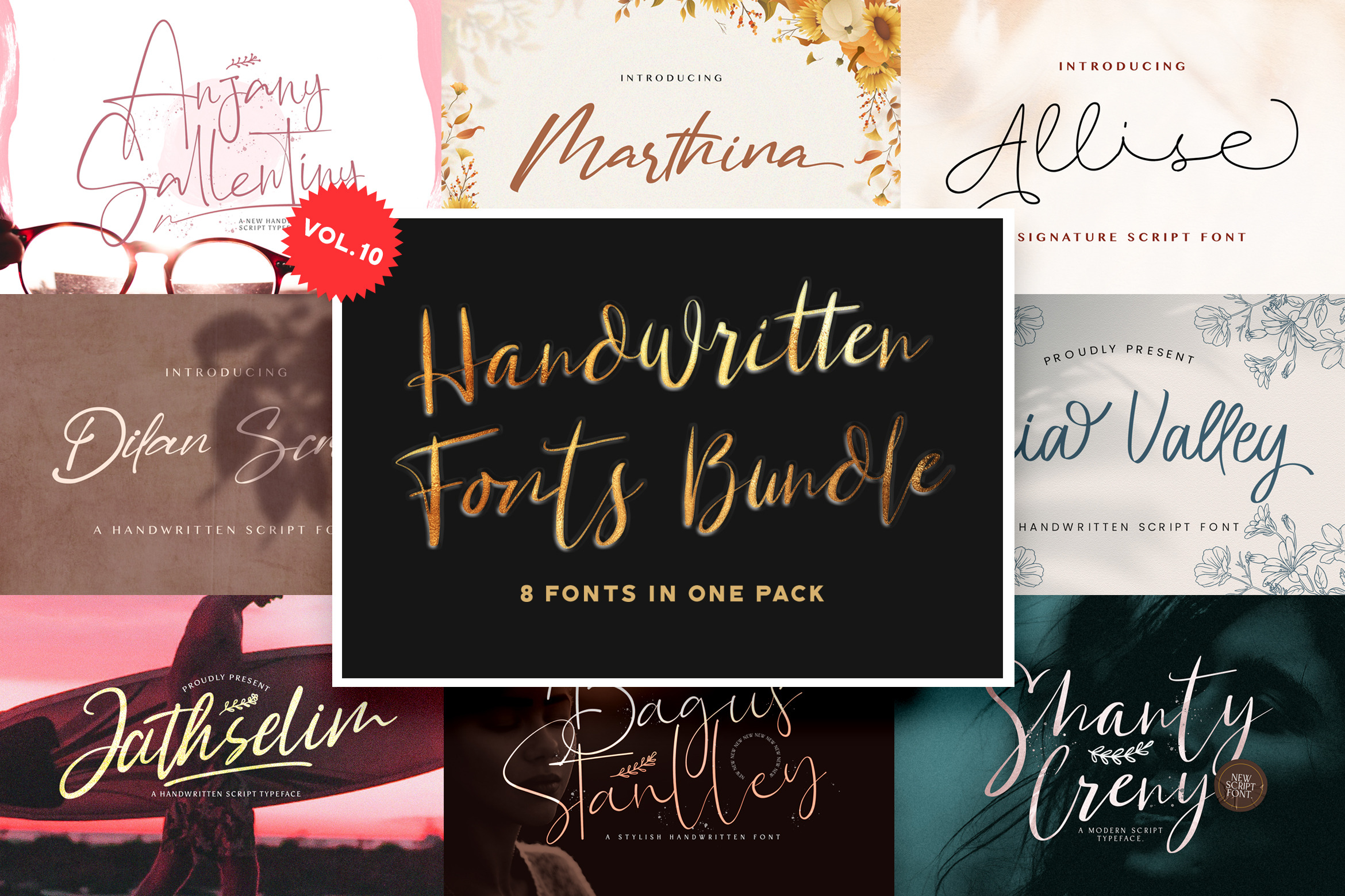 Handwritten Font Bundle Vol 10, a Script Font by StringLabs