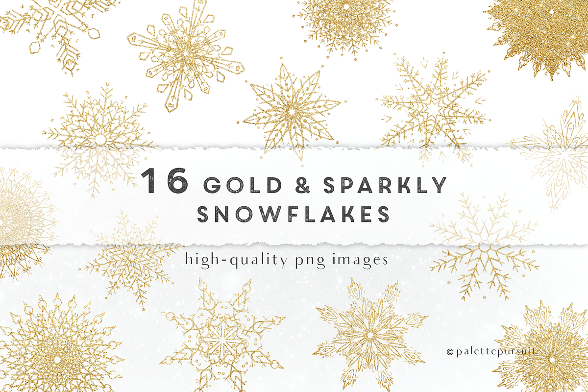 Gold glitter snowflakes clip art, an Object Graphic by Palette Pursuit
