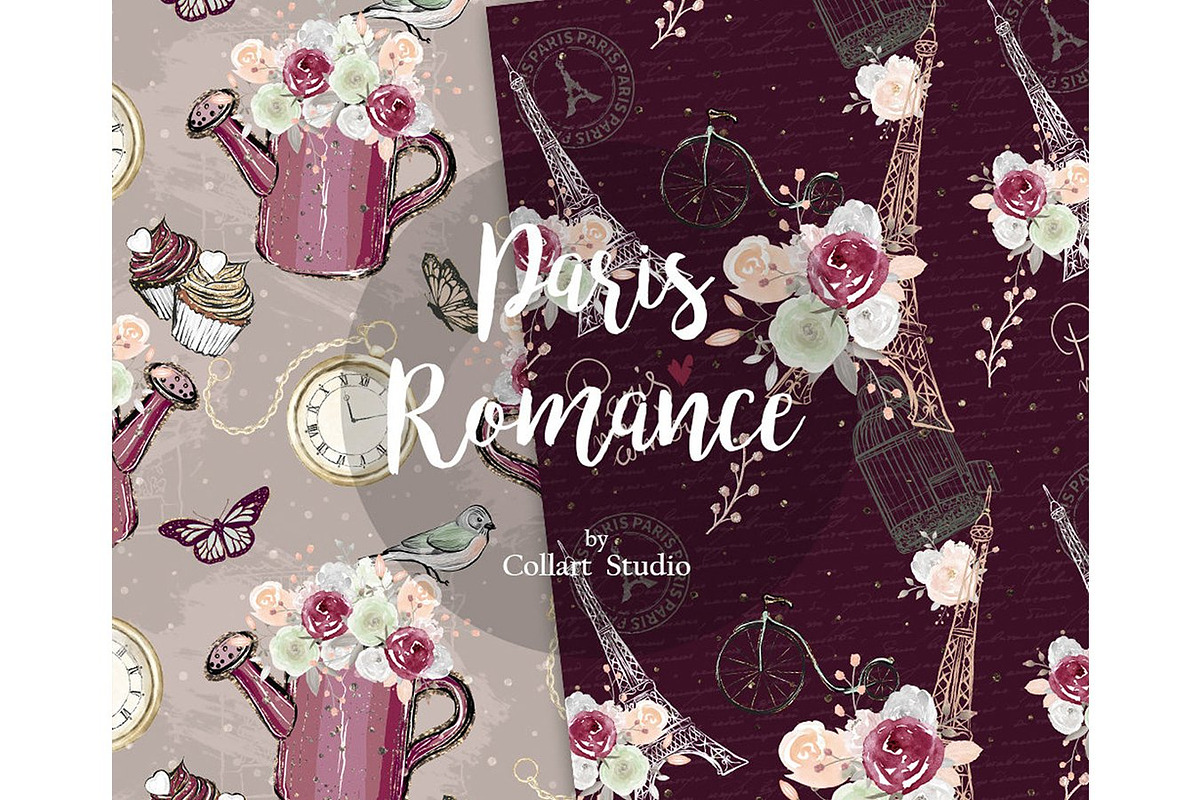 Paris digital paper, romantic papers, a Pattern Graphic by Collart Studio
