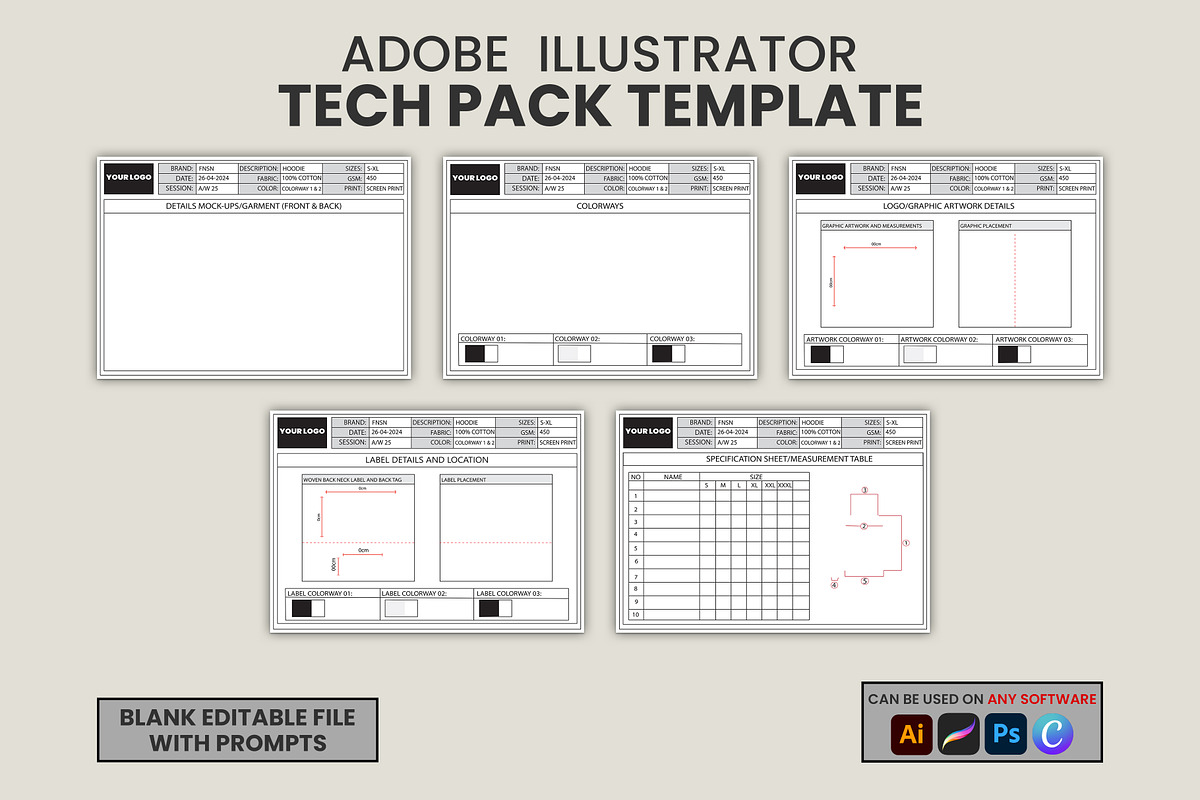 Editable Tech Pack Template for Clothing Manufacturing