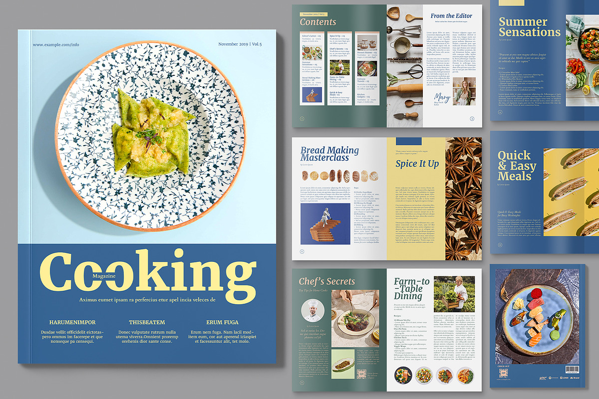 Food & Cooking Magazine Brochure Tem, a Magazine Template by BrandPacks