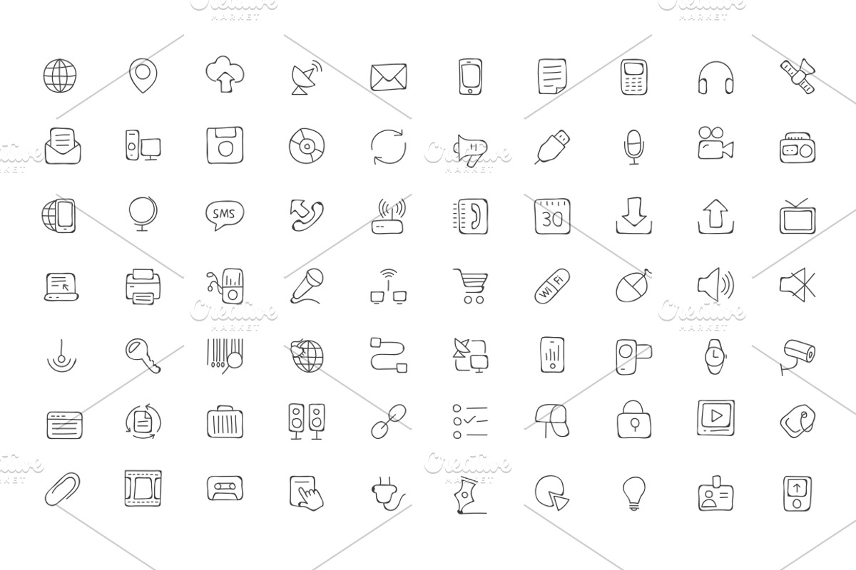 100 Communication Hand Drawn Icons, an Icon by Creative Stall