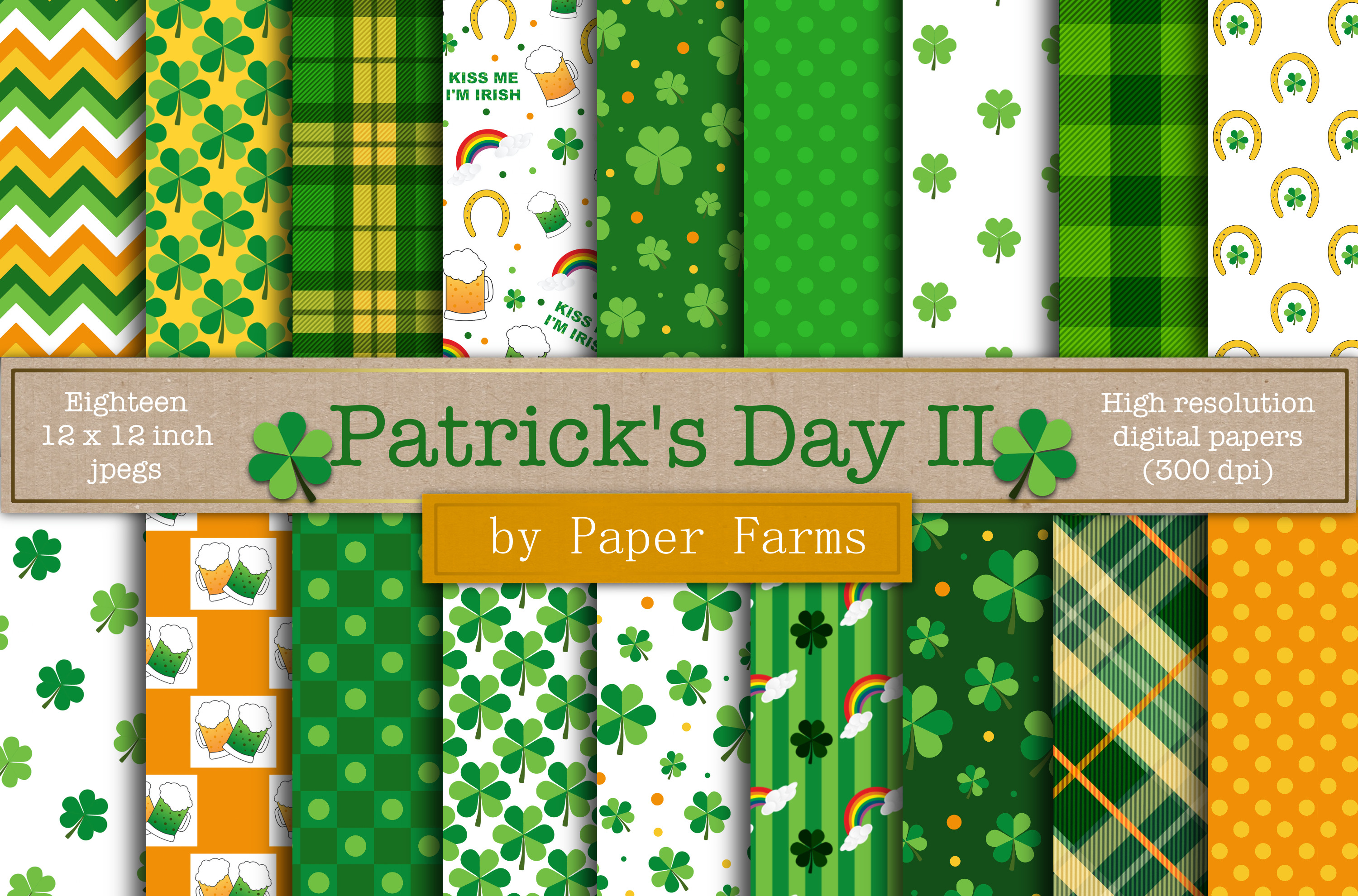 St. Patricks Day digital paper, a Pattern Graphic by Paper Farms
